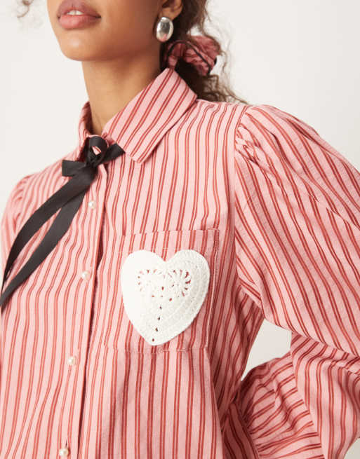 Sister Jane heart pocket stripe shirt in pink | ASOS