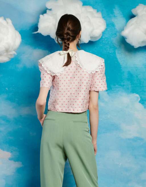 Sister Jane heart print collared top on pink | ASOS