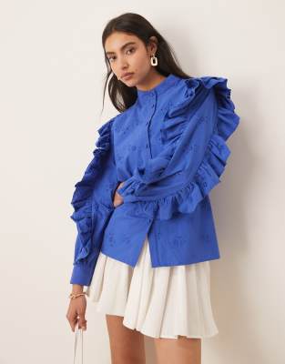 Sister Jane Meadow ruffle flouse in indigo | ASOS