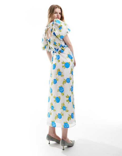 Sister Jane - Mini jurk van jacquard met pofmouwen in blauwe ... Sister Jane - Mini jurk van jacquard met pofmouwen in blauwe ...