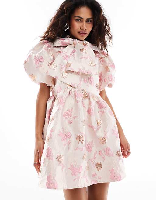 Sister Jane oversized bow jacquard mini dress in powder pink Sister Jane oversized bow jacquard mini dress in powder pink