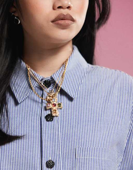 Sister Jane rose button stripe shirt in blue | ASOS