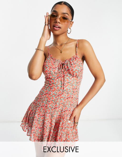 Sisters Of The Tribe Ditsy Floral Cami Playsuit In Red Asos