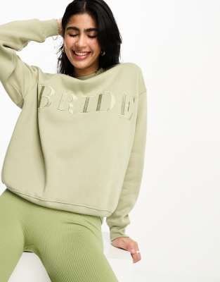 Six Stories 'Bride' statement sweatshirt in sage | ASOS