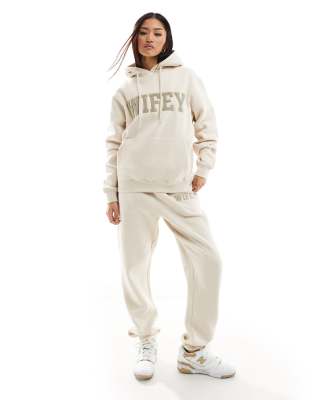 Six Stories Wifey teddy co-ord set in beige | ASOS