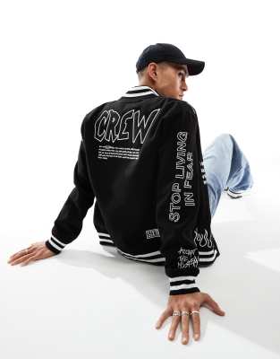Sixth June custom graphic varsity jacket in black | ASOS