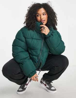 Sixth June Plus cropped boxy puffer jacket in forest green | ASOS