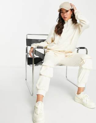 Sixth June unisex relaxed high-neck zip-up sweatshirt in stone co-ord ...