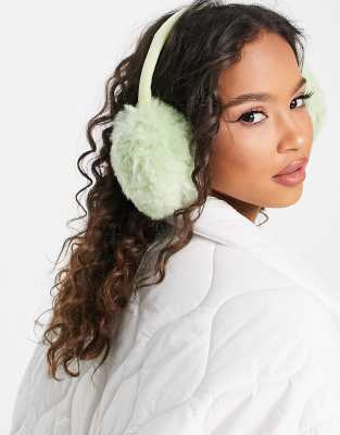 Skinnydip ear muffs in sage green fluffy borg | ASOS