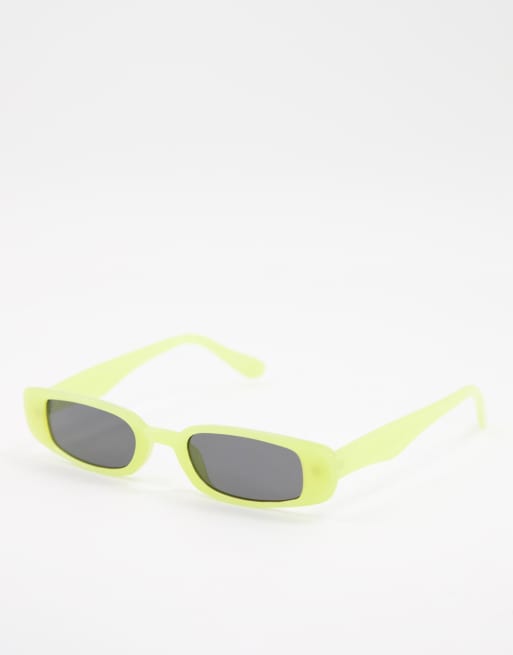 Skinnydip narrow rectangle sunglasses in lime | ASOS