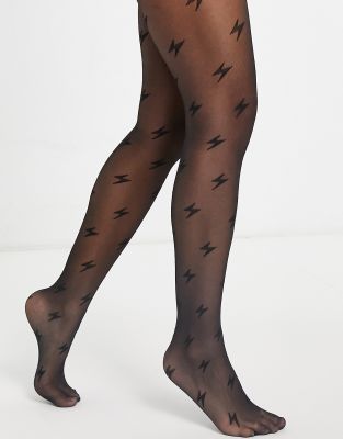 Skinnydip tights in black with lightning bolt print | ASOS