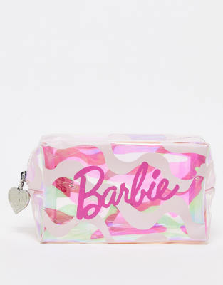 Skinnydip x Barbie logo make up bag in iridescent pink wave print | ASOS