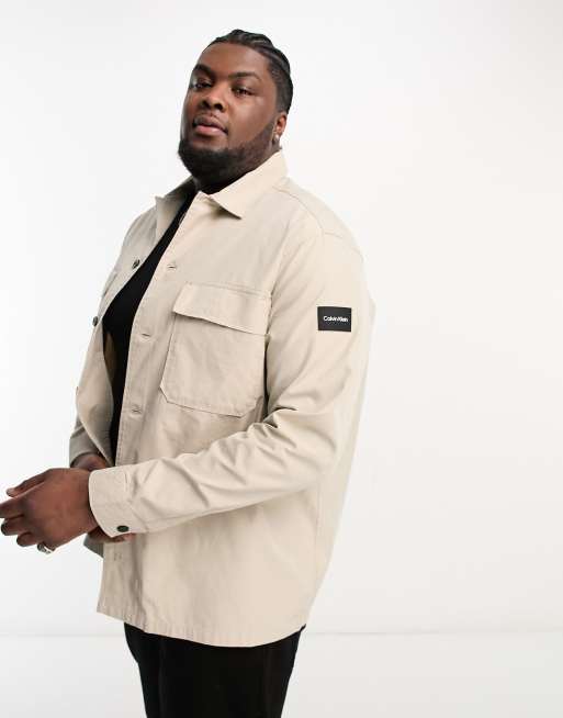Sobrecamisa Beis Con Parche Del Logo De Calvin Klein Big And Tall Asos