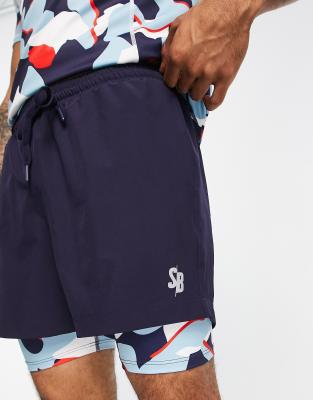 South Beach 2 in 1 shorts in navy and print | ASOS