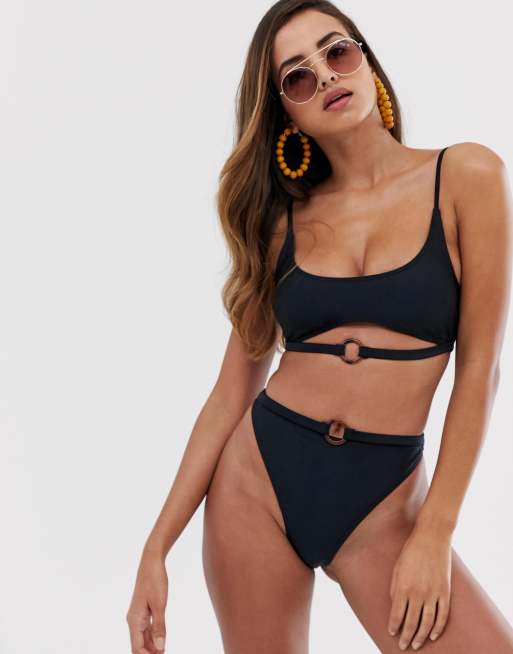 South Beach – Bikinihose mit hohem Beinausschnitt in glänzendem Schwarz | ASOS