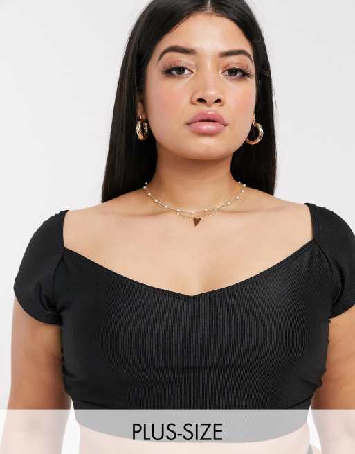 South Beach Curve Exclusive mix and match rib vest bikini top in black | ASOS