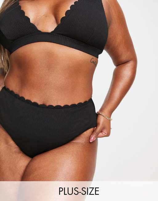 South Beach Curve Exclusive mix and match scallop high waist bikini bottom in black | ASOS
