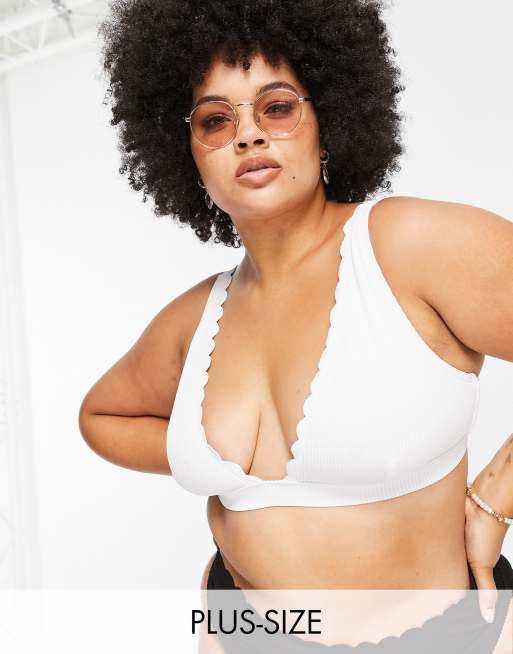 South Beach Curve Exclusive mix and match scallop triangle bikini top in white | ASOS