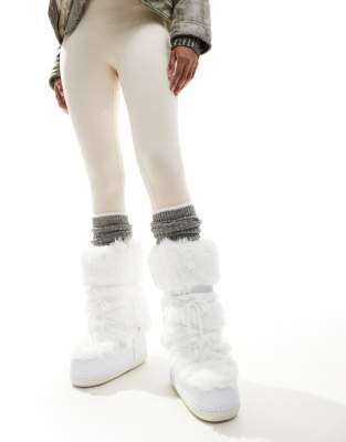 South Beach fluffy knee snow boots in white | ASOS