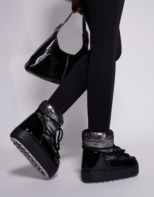 South Beach Lace Up Snow Boot in Black | ASOS