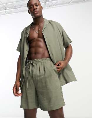 South Beach linen blend beach shorts in khaki | ASOS
