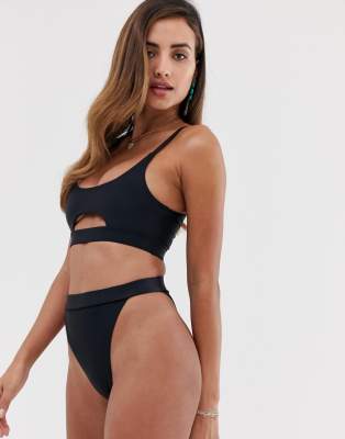 South Beach – Mix and Match – Bikinihose in Schwarz mit hoher Taille und hohem Beinausschnitt ...