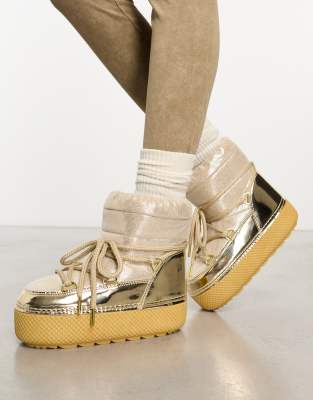 South Beach padded snow boots in gold | ASOS