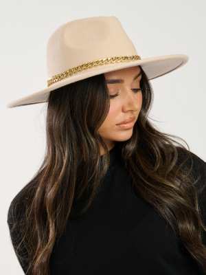 South Beach Wool fedora hat with gold chain in cream | ASOS