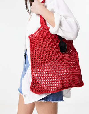 South Beach woven beach tote bag in bright red | ASOS