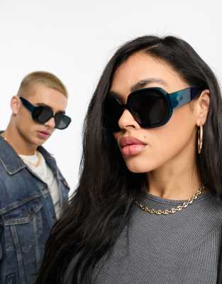 Spitfire Cut Sixty Three oversized square sunglasses in black and turquoise | ASOS