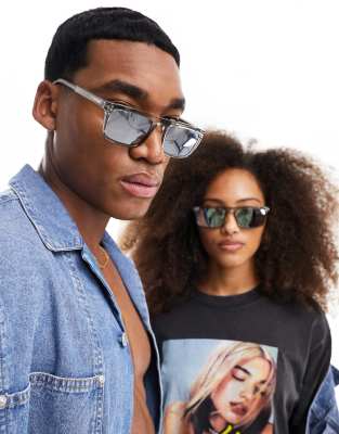 Spitfire deltoid square sunglasses in light grey with mirror lens | ASOS