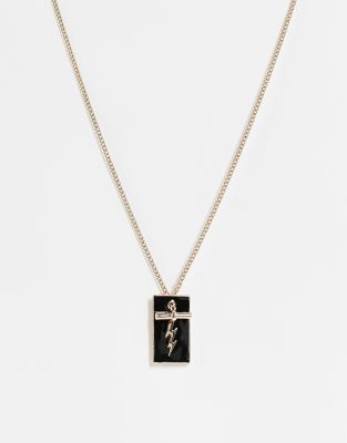 The Status Syndicate Necklace With Rectangle Bolt Pendant And T-bar In ...