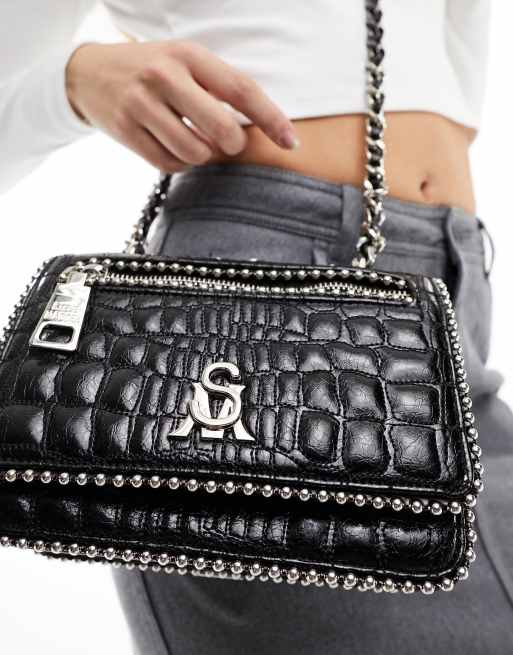 Steve Madden Birena Sac Porté épaule Clouté Noir Effet Croco Asos
