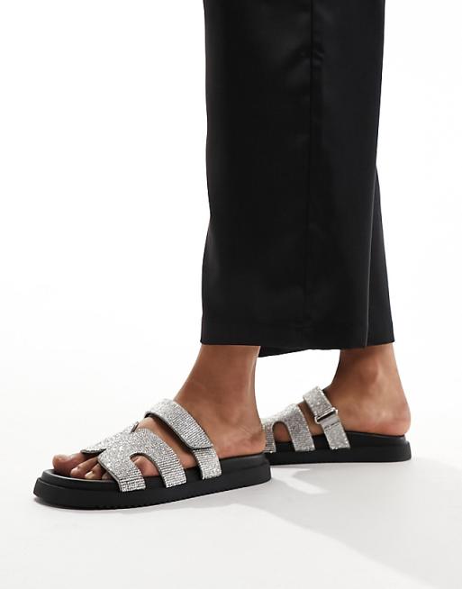 Steve Madden Missile-R strap sliders in embellished silver | ASOS Steve Madden Missile-R strap sliders in embellished silver | ASOS