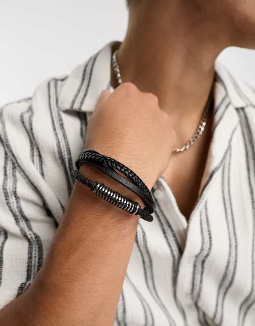 Steve Madden multi row braided bracelet in black | ASOS