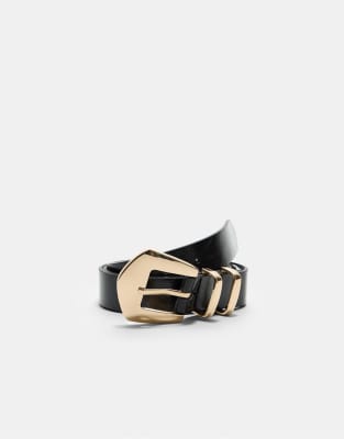 Stradivarius Belt with triangular buckle in black | ASOS