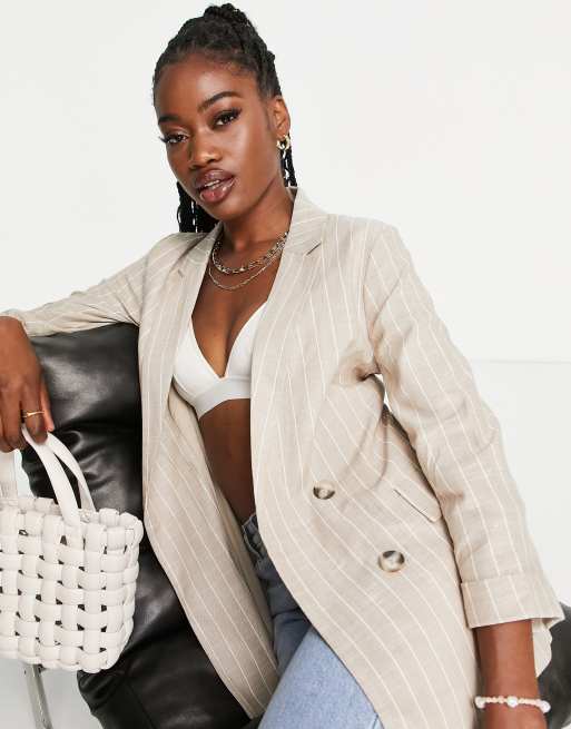 Stradivarius Blazer En Imitation Lin Taupe Asos