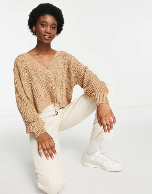 Stradivarius boxy cardigan in beige | ASOS