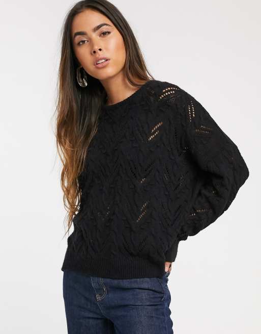 Stradivarius braided knit sweater in black | ASOS
