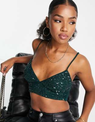 Stradivarius - Brassière à sequins - Vert bouteille | ASOS