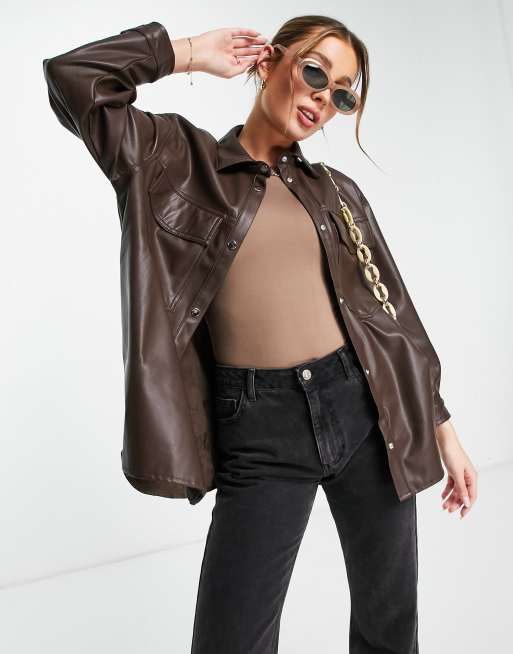 Stradivarius Camicia Giacca In Pelle Sintetica Color Cioccolato Asos