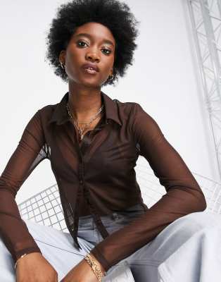 Stradivarius - Chemise en tulle - Marron chocolat | ASOS