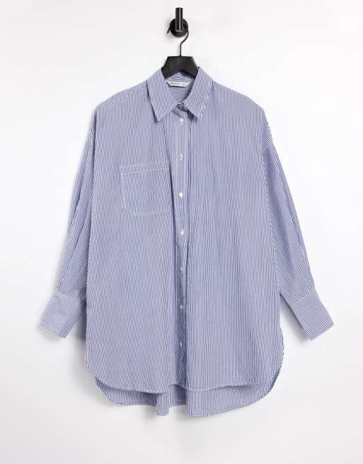 Stradivarius Chemise Oversize En Popeline à Rayures Bleu Asos