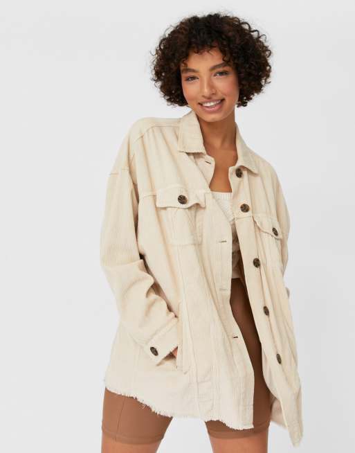 Stradivarius Cord Overshirt Jacket In Beige Asos