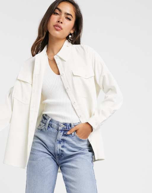 Stradivarius Cord Oversized Shirt In Ecru Asos