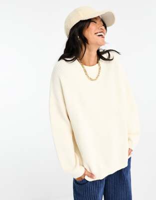 Stradivarius crew neck knit sweater in oatmeal | ASOS
