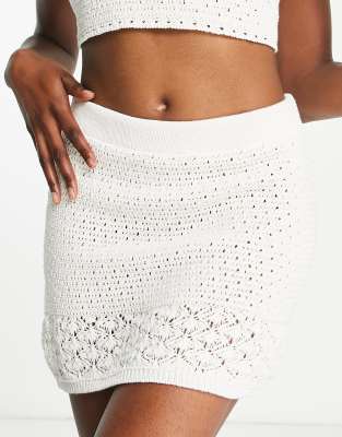 Stradivarius crochet mini skirt in ecru | ASOS
