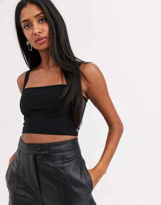 Stradivarius - Crop top à encolure carrée et rayures métallisées | ASOS