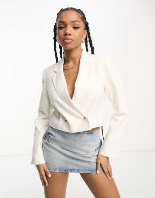 Stradivarius cropped blazer in stone | ASOS