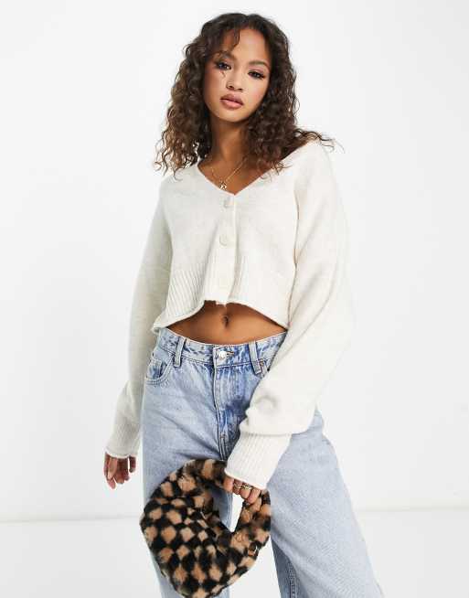 Stradivarius cropped cardigan in ecru | ASOS